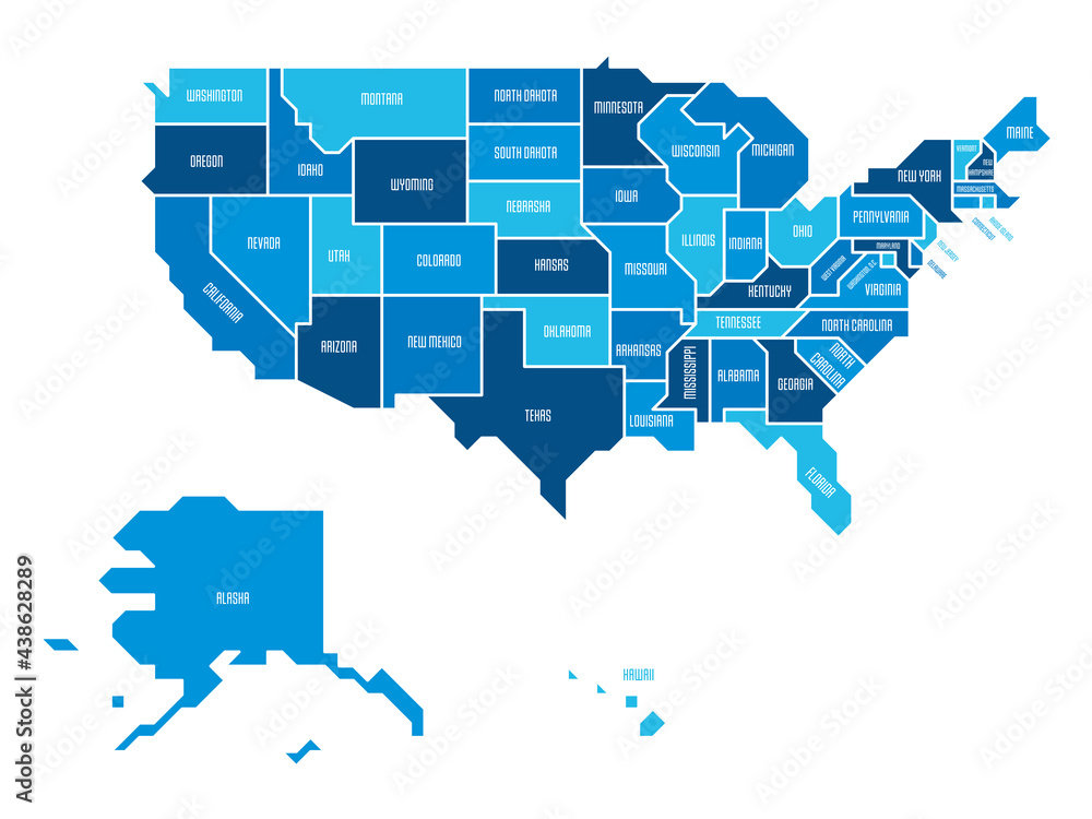 Blue simplified map of USA, United States of America. Retro style ...