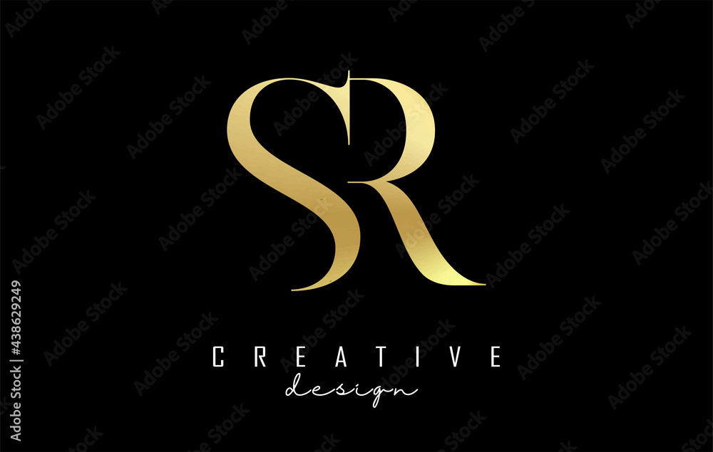 Golden SR s r letter design logo logotype concept with serif font and ...