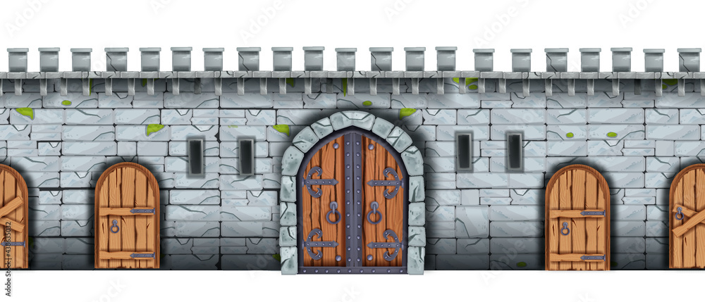 Vector stone castle wall seamless background, medieval brick palace ...