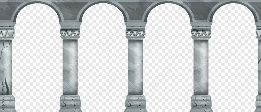 Ancient stone arch seamless border, marble vector Greek palace pillars ...