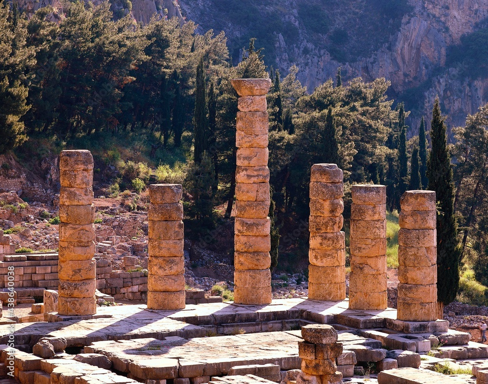 greece, delphi, ruin, columns, temple of apollo, phocis, temple ...