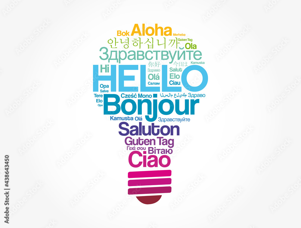 Hello Word Cloud In Different Languages Of The World In Shape Of Light