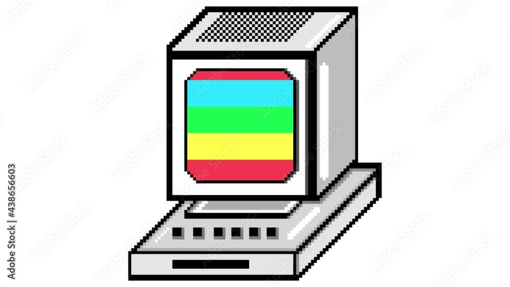black and white pixel computer animation, 2D animation computer with a ...