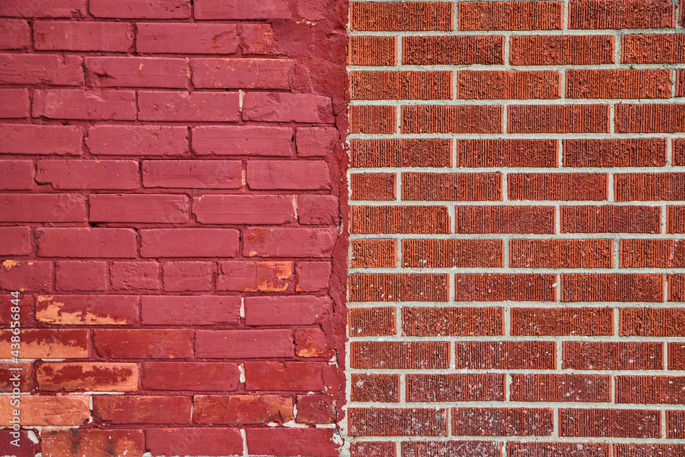 Brick wall split in half two types of brick Stock Photo | Adobe Stock