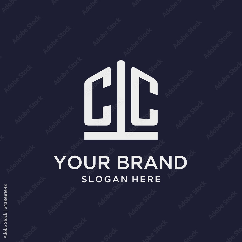 CC initial monogram logo design with pentagon shape style Stock Vector ...