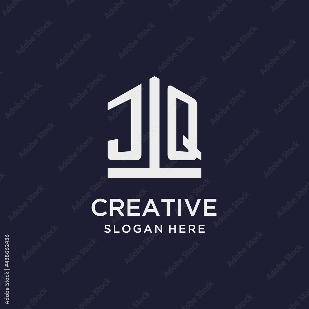 JQ initial monogram logo design with pentagon shape style Stock Vector ...