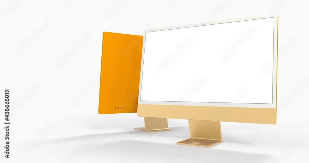 Computer display mock up with blank white screen. Stylish desktop ...