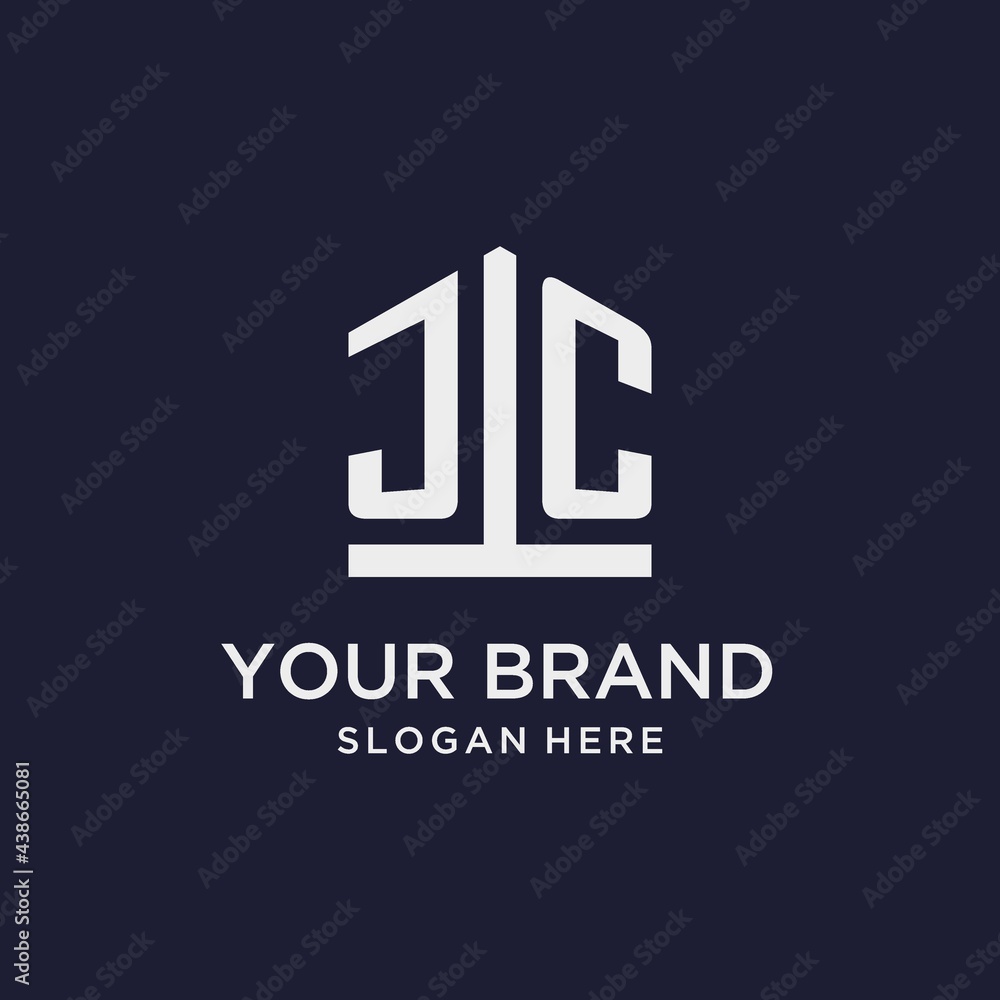 JC initial monogram logo design with pentagon shape style Stock Vector ...
