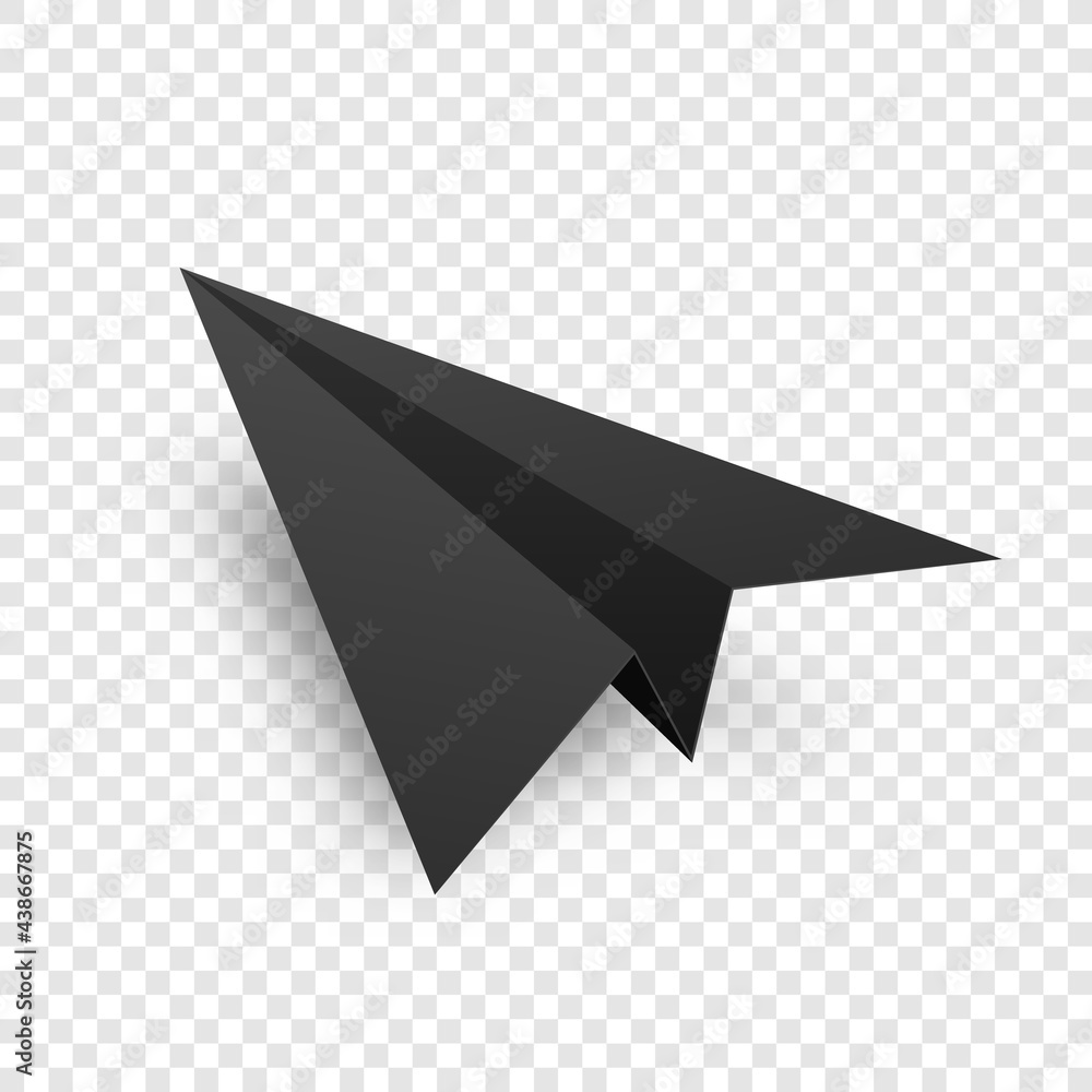 Realistic black handmade paper plane isolated on transparent background ...