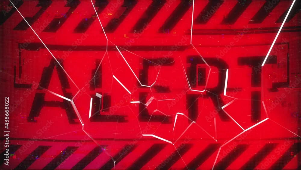 Alert warning message on broken screen, accident, nuclear facility ...