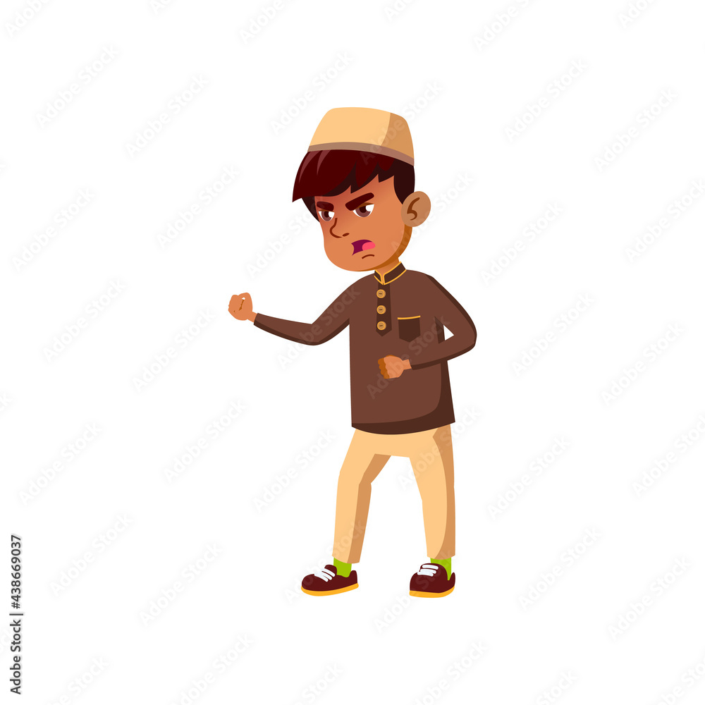 angry islamic boy fighting with enemy at school cartoon vector. angry ...