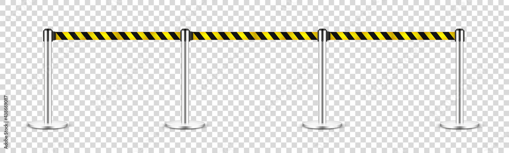 Realistic retractable belt stanchion on transparent background. Crowd ...