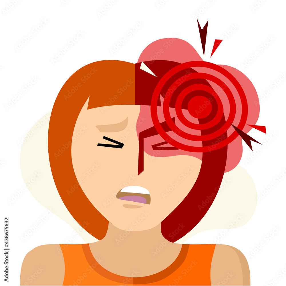 Headache, migraine, visual aura. An image of pain in one side of the ...