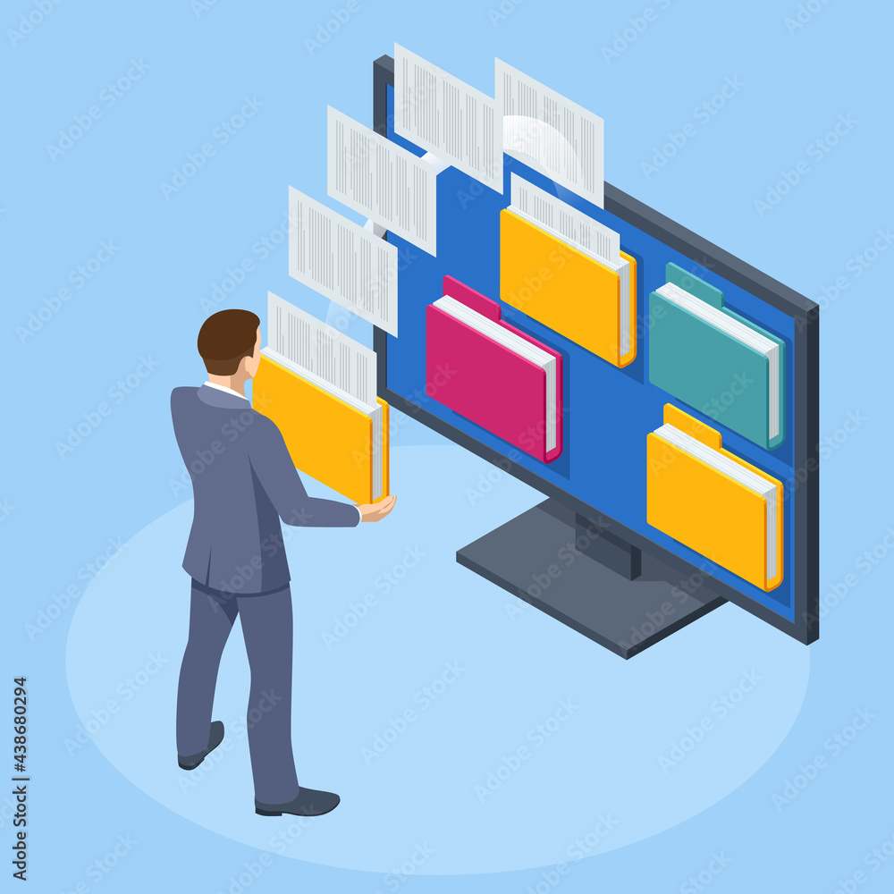 Isometric Database, Archive, Folder in the archives. Drawer with ...