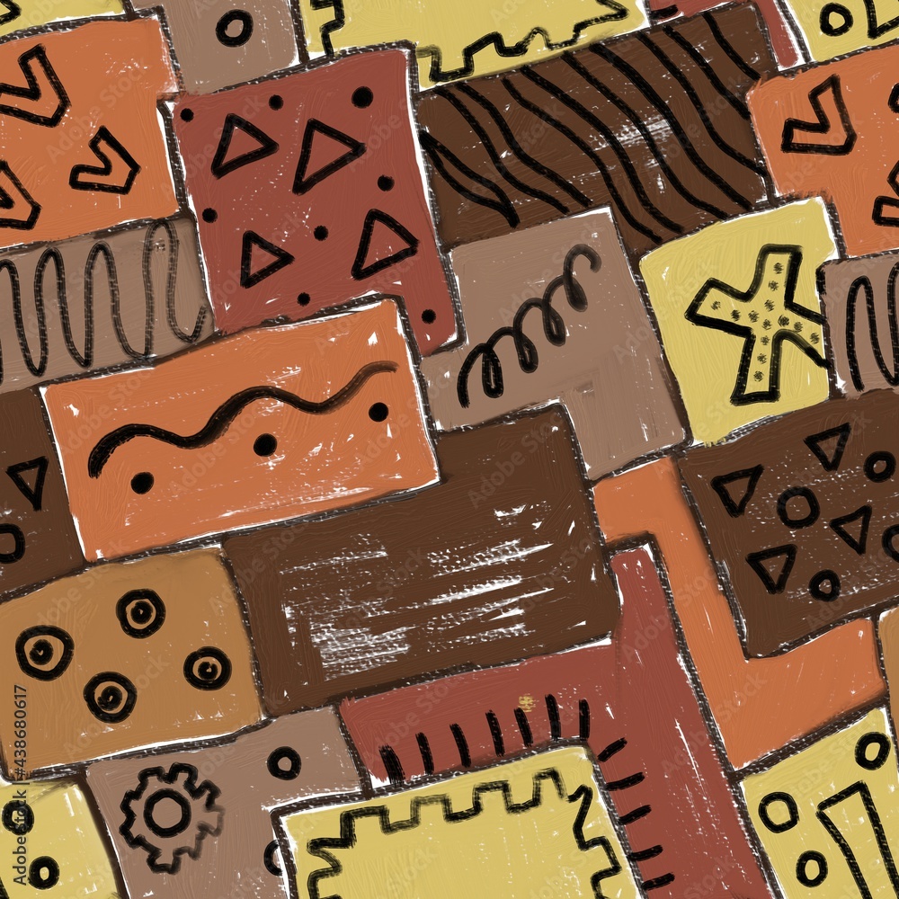 Ethnic seamless pattern in brown tones of geometric shapes drawn by ...