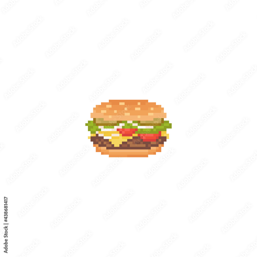 Pixel art big burger icon. Vector Retro 8 bit illustration of big ...