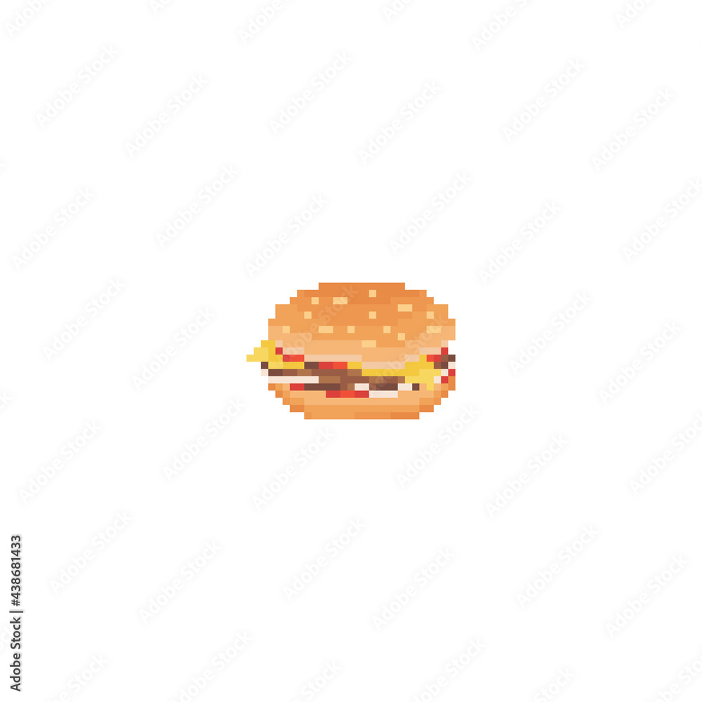 Pixel art burger icon. Vector Retro 8 bit illustration of burger. Pixel ...