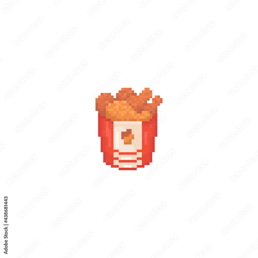 Pixel art chicken bucket icon. Vector Retro 8 bit illustration of ...