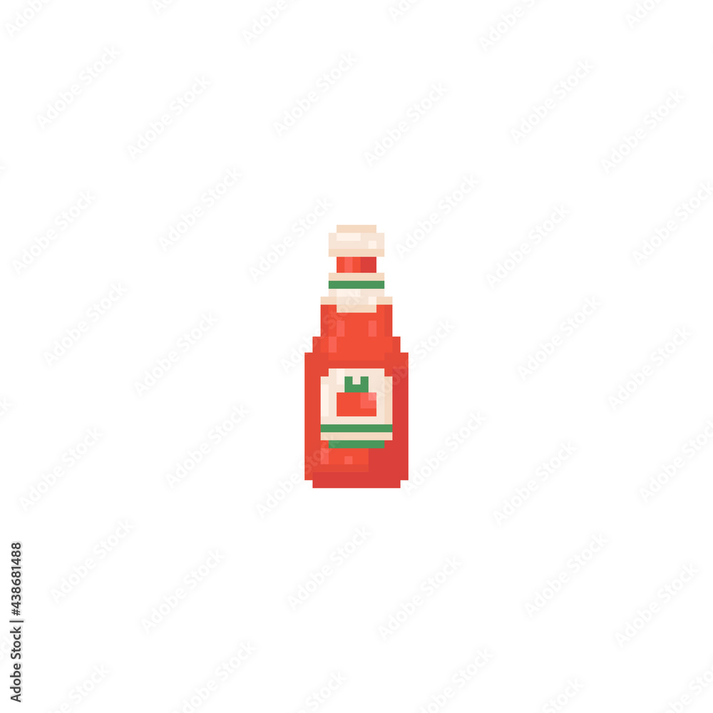 Pixel art ketchup icon. Vector Retro 8 bit illustration of bottle of ...