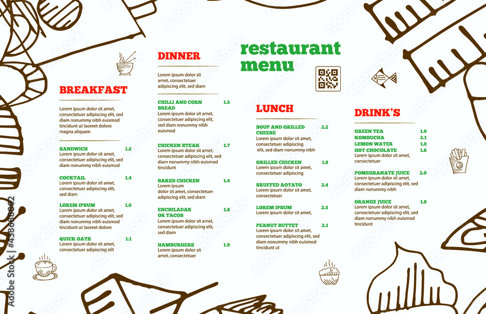 Restaurant cafe menu, template design. One page food menu template ...