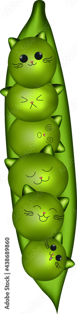 cartoon pea cat. Pun vegetables and animal. Stock Vector | Adobe Stock