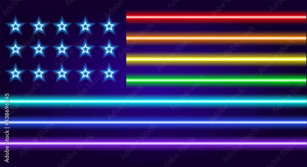 neon sign of the American flag with different color stripes. neon sign ...