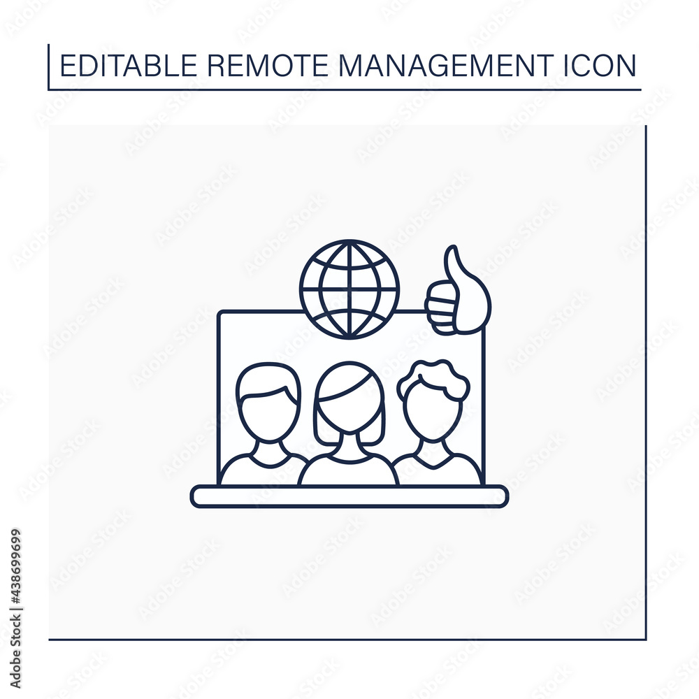 Remote working culture line icon. Connection co-workers experience ...