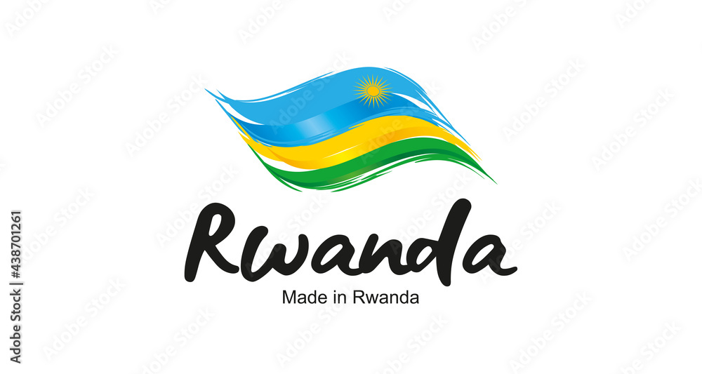 Made in Rwanda handwritten flag ribbon typography lettering logo label ...