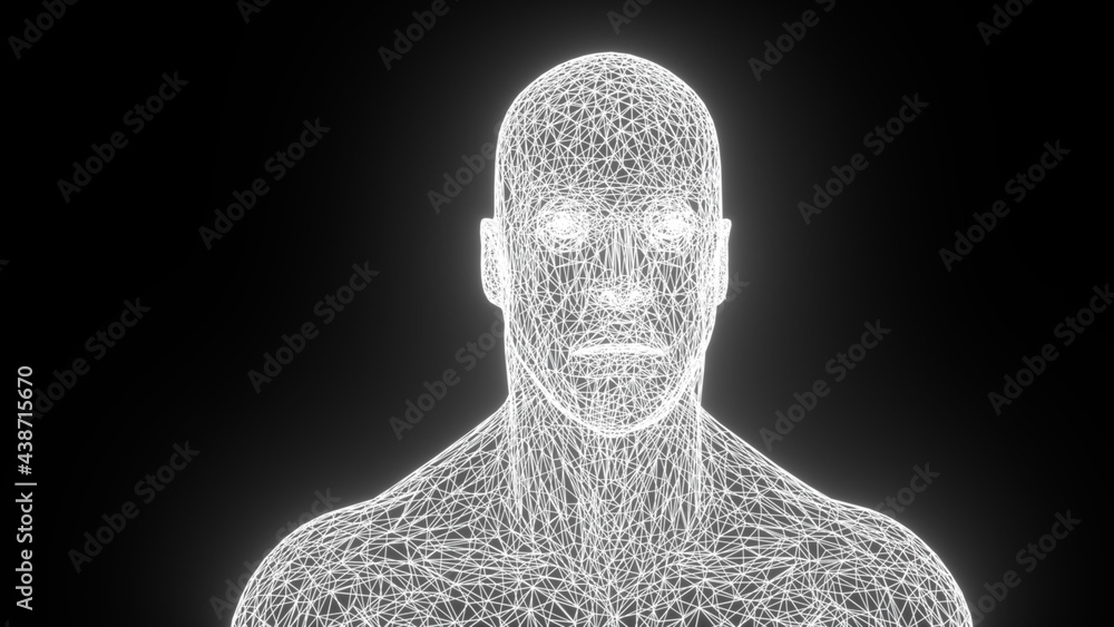 Digital 3d render modeling with geometric polygonal lines and ...