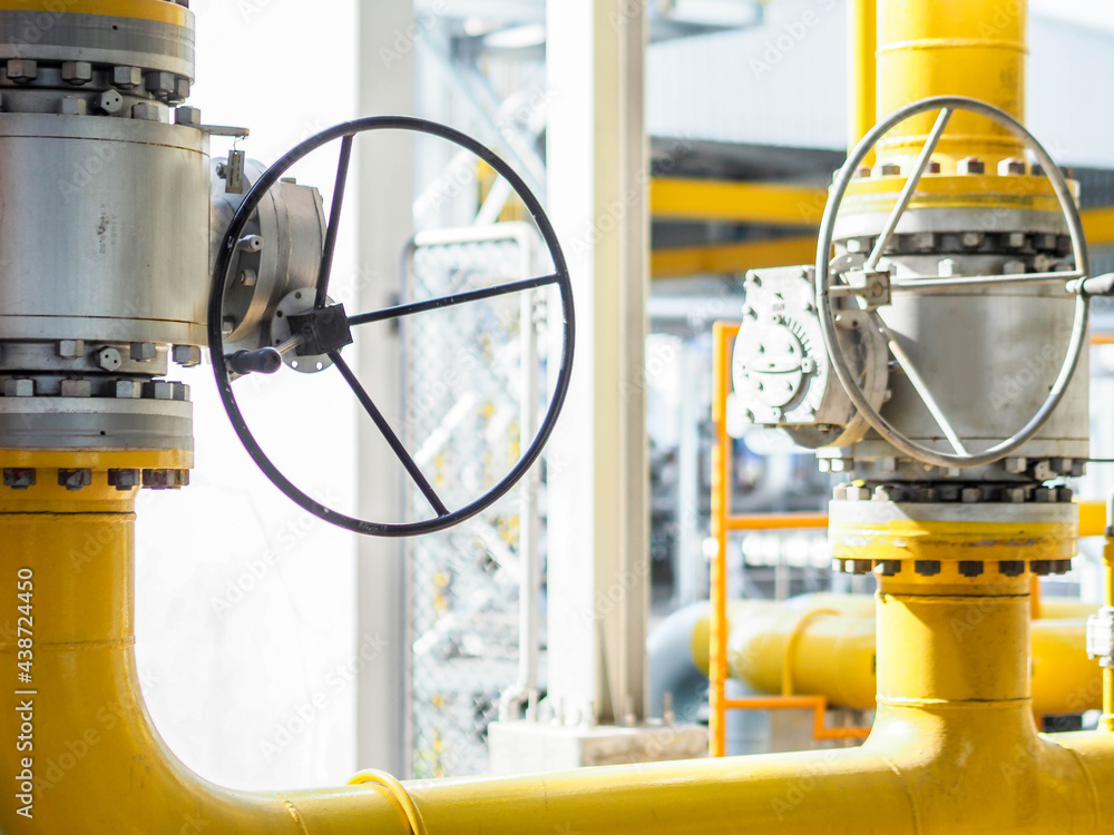 Manual valve of fuel gas filter systems in power plant. Stock Photo ...