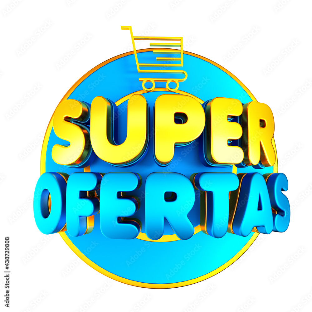 SUPER OFERTAS, 3D TEXTO EM FUNDO ISOLADO, NA COR AZUL E AMARELO ...