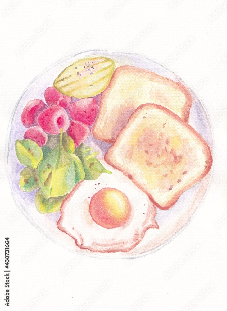Breakfast menu drawing with water-soluble colour pencils. Hand drawing ...