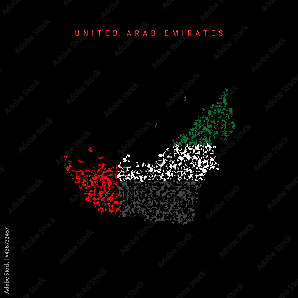 United Arab Emirates flag map, chaotic particles pattern in the UAE ...
