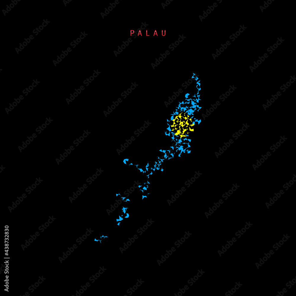 Palau flag map, chaotic particles pattern in the Palau flag colors ...