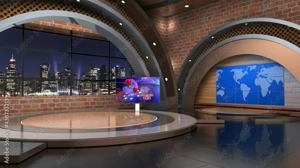 News TV Studio Set _Virtual Green Screen Background Loop Stock Video ...
