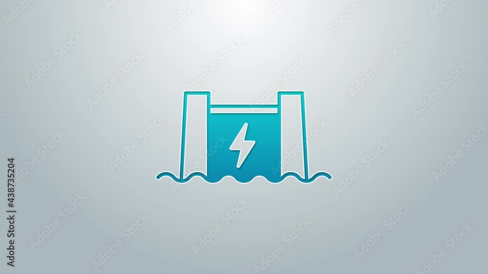 Blue line Hydroelectric dam icon isolated on grey background. Water ...