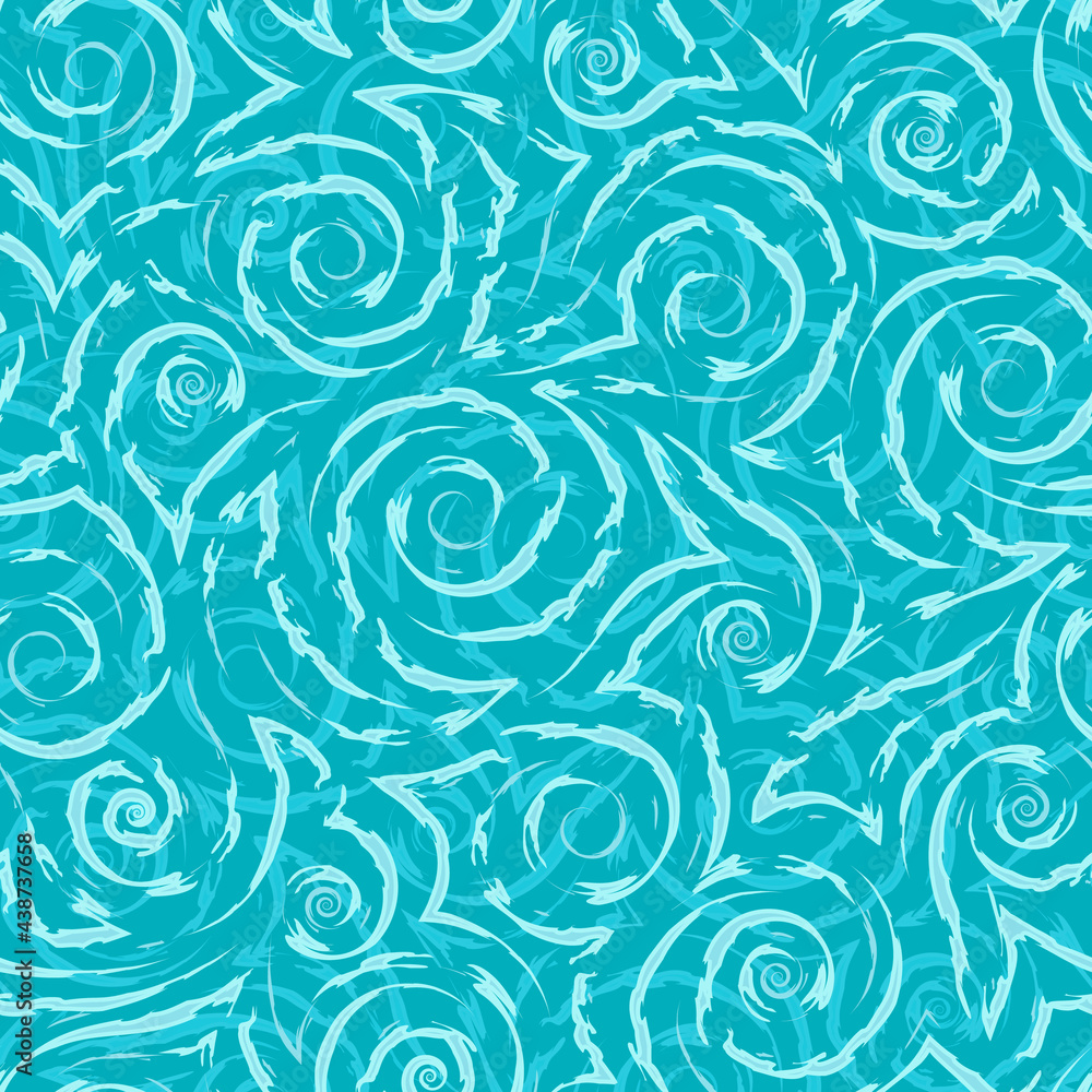 Vector turquoise geometric seamless pattern of flowing spirals curls ...