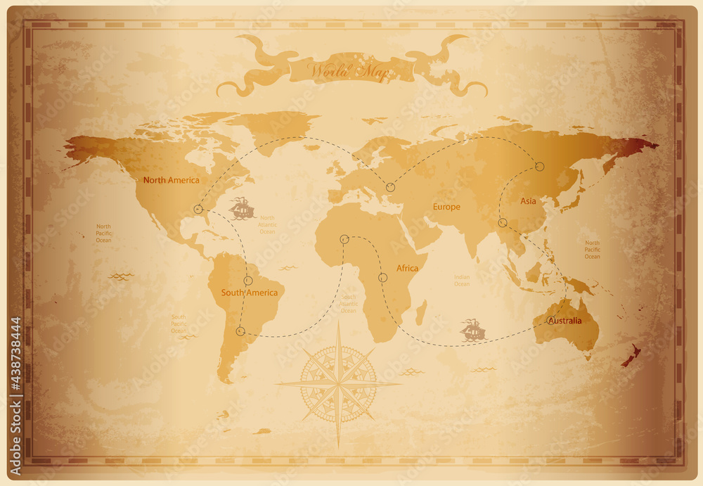 Old World map with vintage paper texture vector format Stock Vector ...