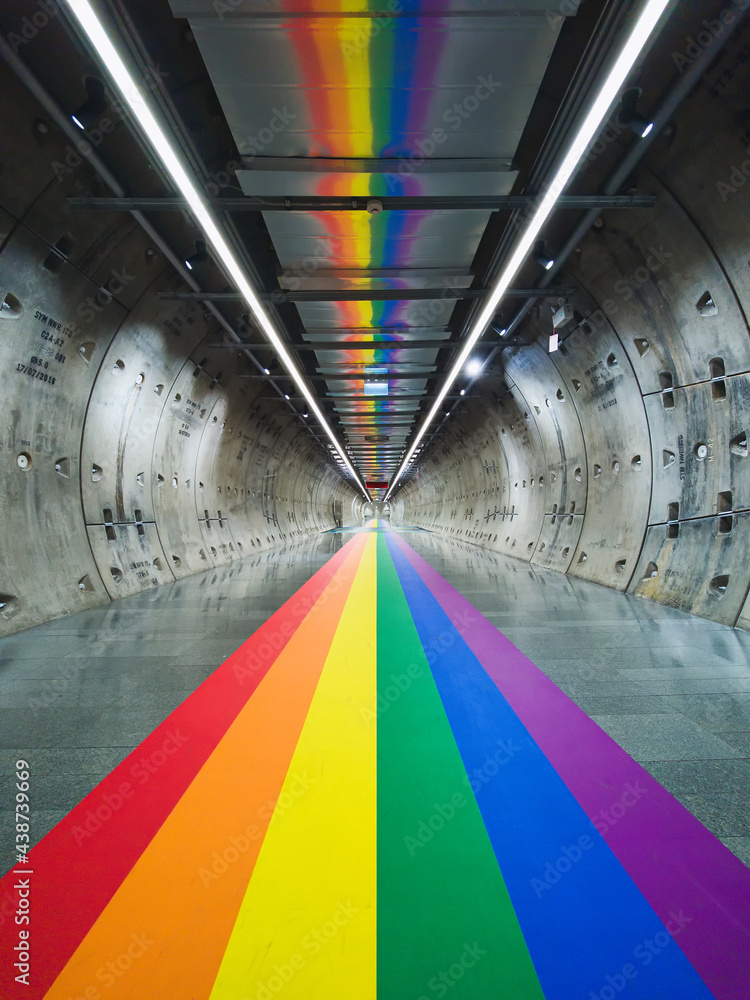 Colorful rainbow pathway tunnel, Celebration of gay pride, The symbol ...