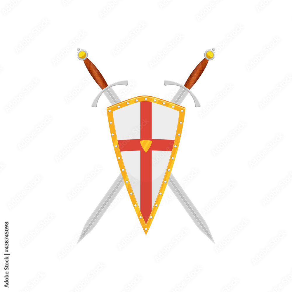 Vecteur Stock Medieval weapons concept. A beautiful metal knight shield ...