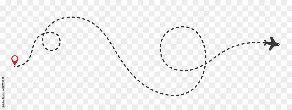 Plane paths vector. Aircraft tracking, planes silhouettes, location ...