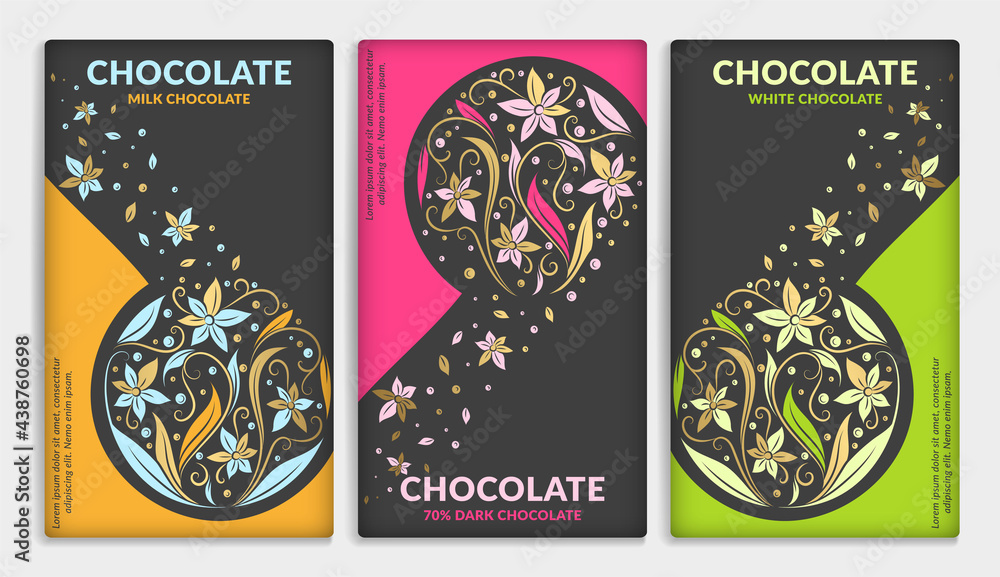Abstract set of chocolate bar packaging design. Vector luxury template ...