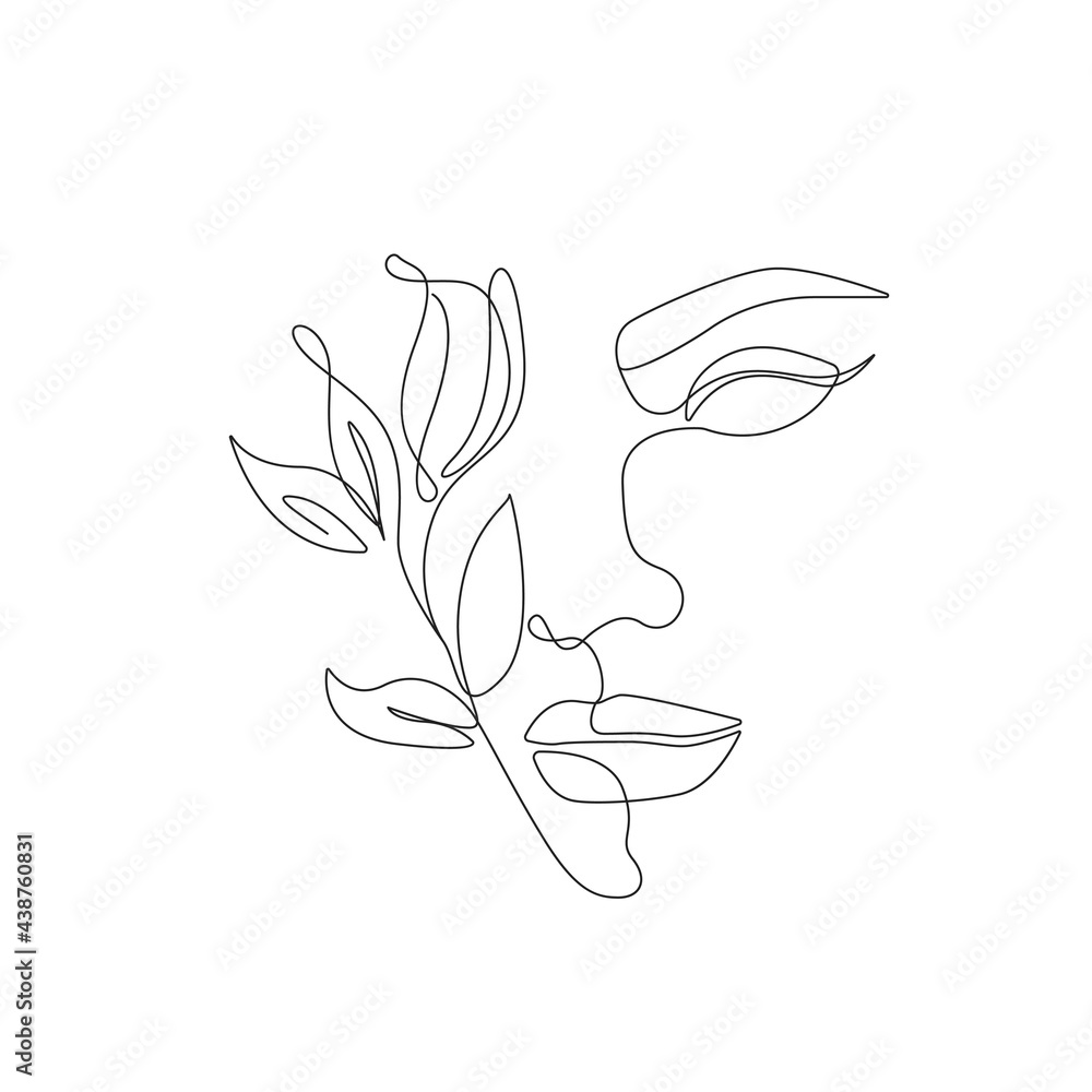 Beautiful Woman Face One Line Drawing. Attractive Woman Portrait ...