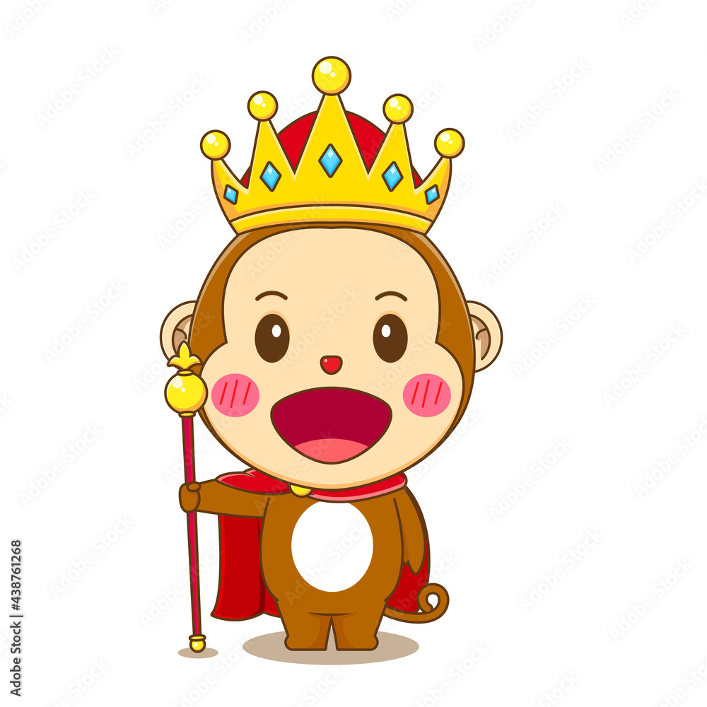 Cute monkey king with crown cartoon illustration Stock Vector | Adobe Stock