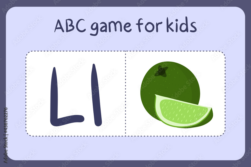 Kid alphabet mini games in cartoon style with letter L - lime . Vector ...