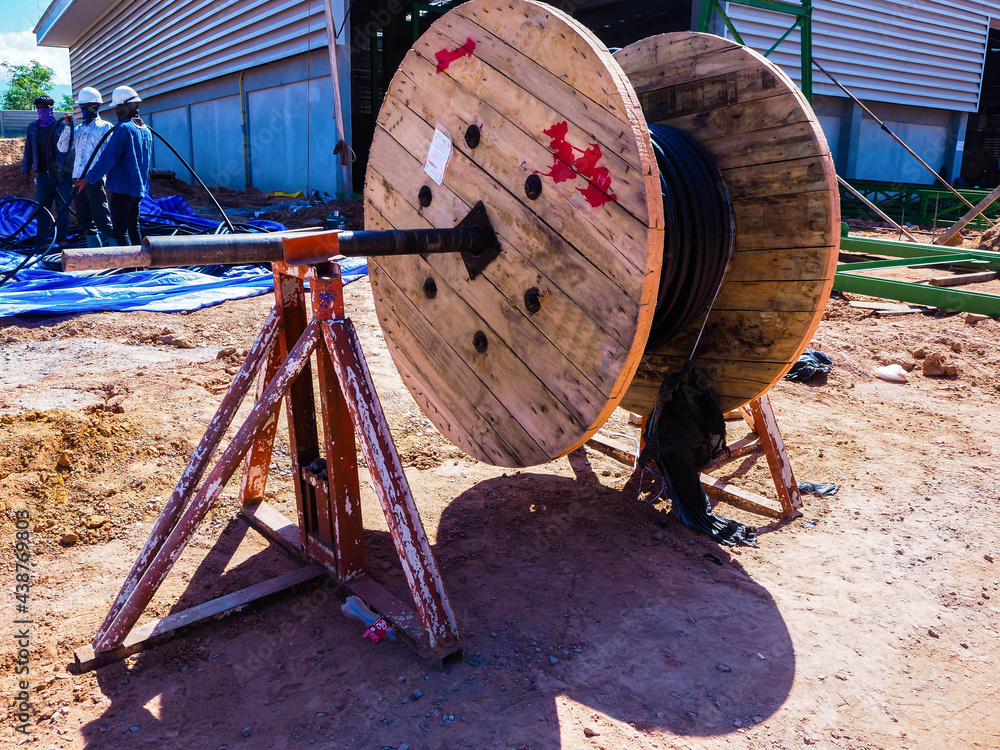 Copper cable in power plant during construction. Stock Photo | Adobe Stock