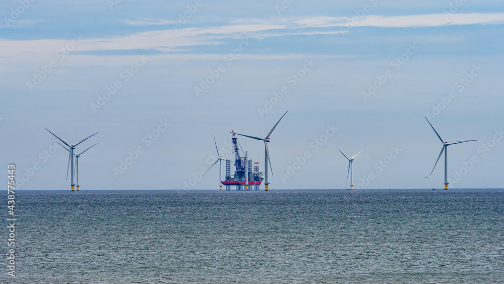 The view from the promenade in Withernsea of the North Sea with wind ...