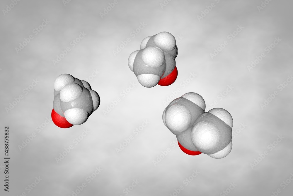Space-filling molecular model of acetone. Atoms are represented as ...