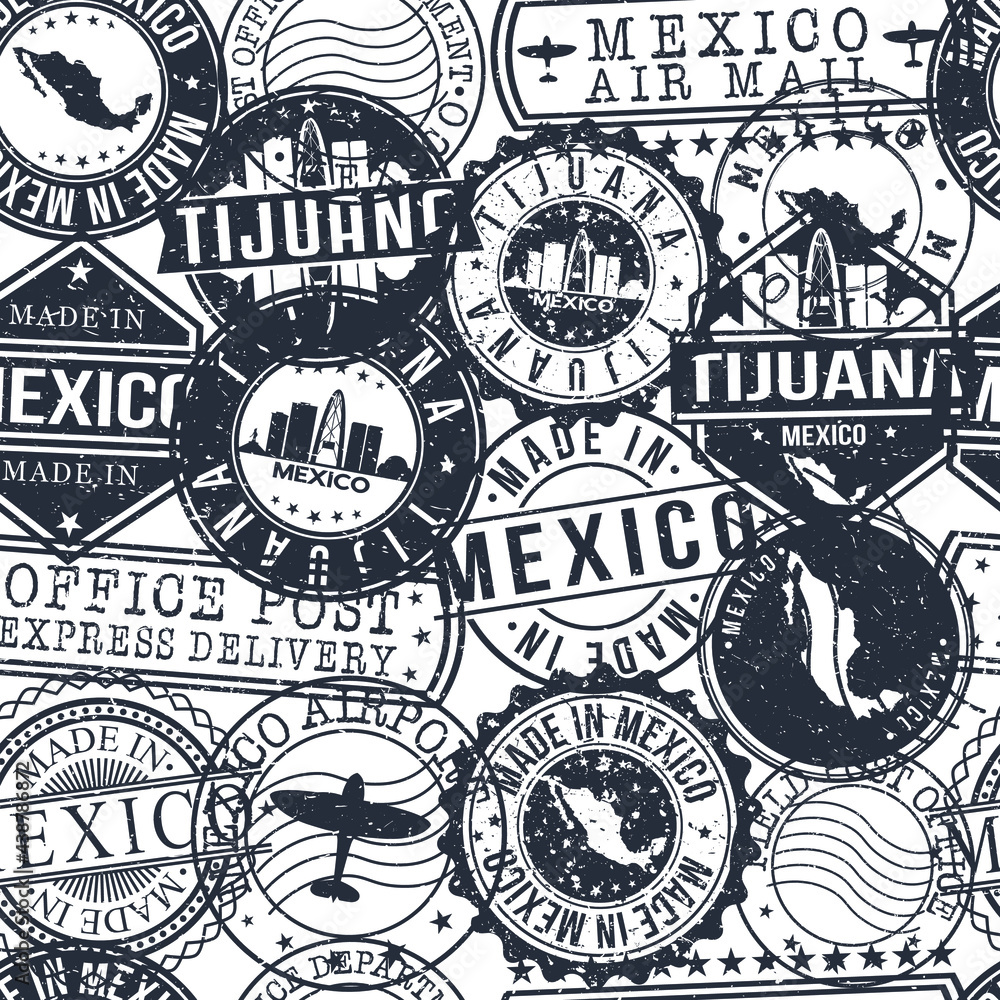 Tijuana Mexico Stamps Background. A City Stamp Vector Art. Set of ...