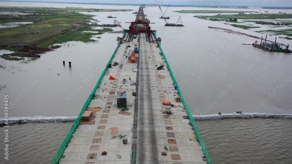 Video „Aerial view of a building site while assembling the Padma bridge ...